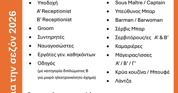 Διάφορες Ειδικότητες Ξενοδοχεία - Εστιατόρια - Καφέ - Bar, Ζητούνται ...